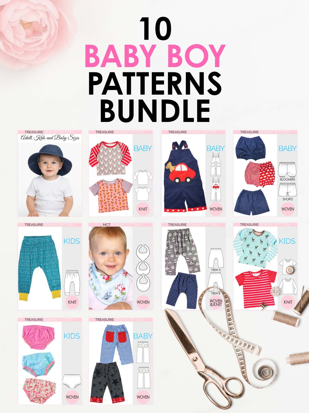 10 Baby Sewing Pattern Bundle (BOY) – TREASURIE