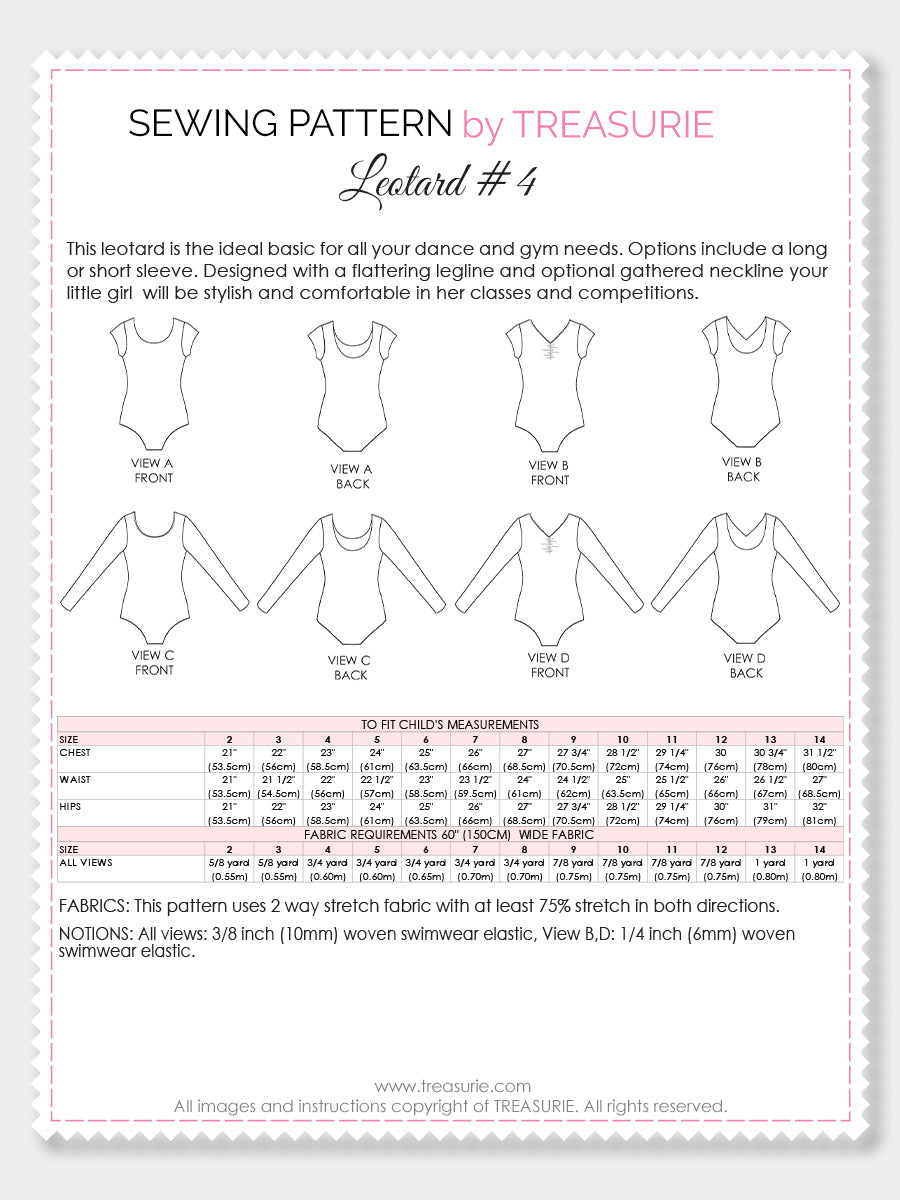 Girls leotard sewing pattern #4 – TREASURIE