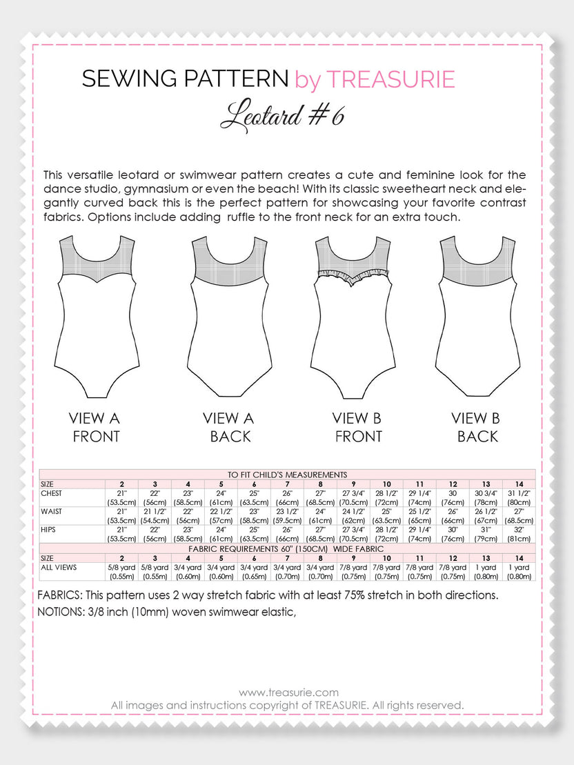 Girls leotard sewing pattern #6 – TREASURIE