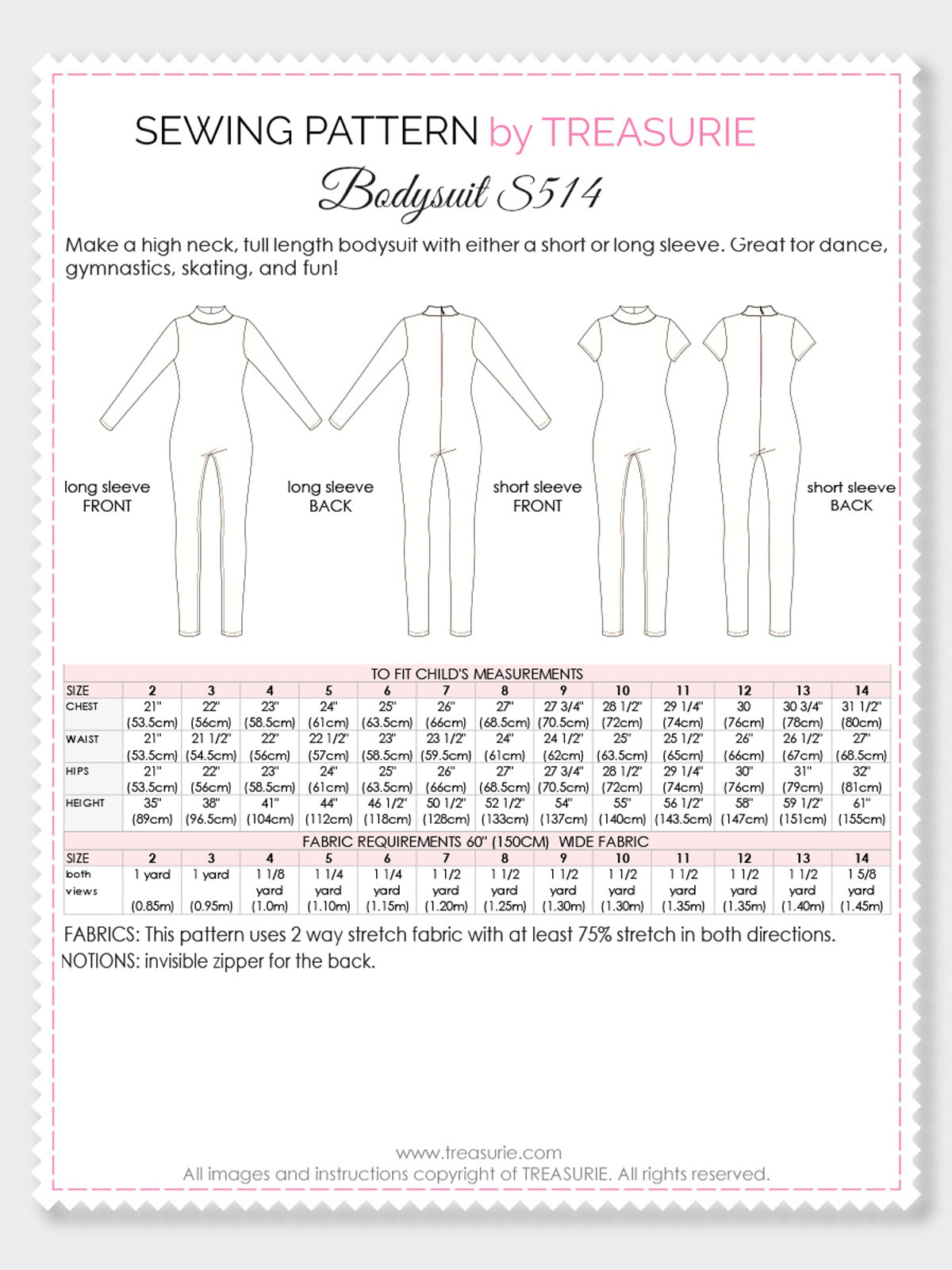 Bodysuit Pattern- GIRLS - Long/Short Sleeve – TREASURIE