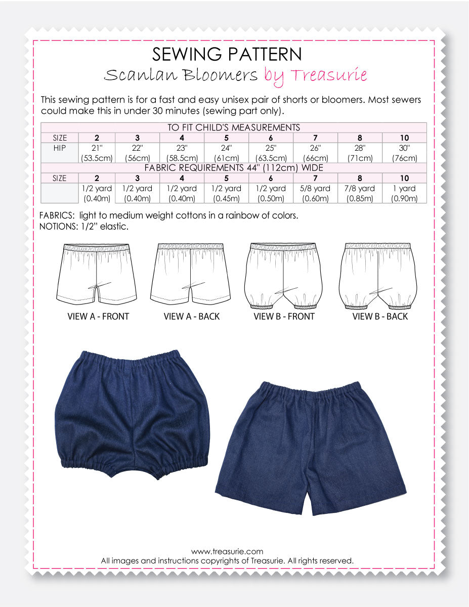 Bloomer Pattern & Shorts Pattern for Baby – TREASURIE