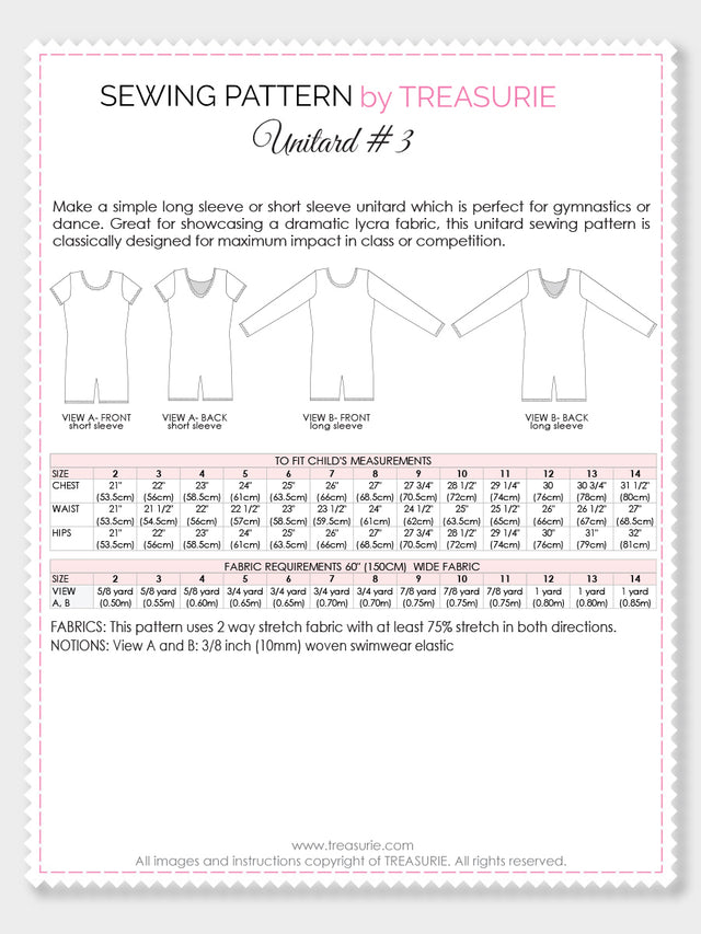 Unitard Patterns - Girls UNITARD#3 (LU03) – TREASURIE