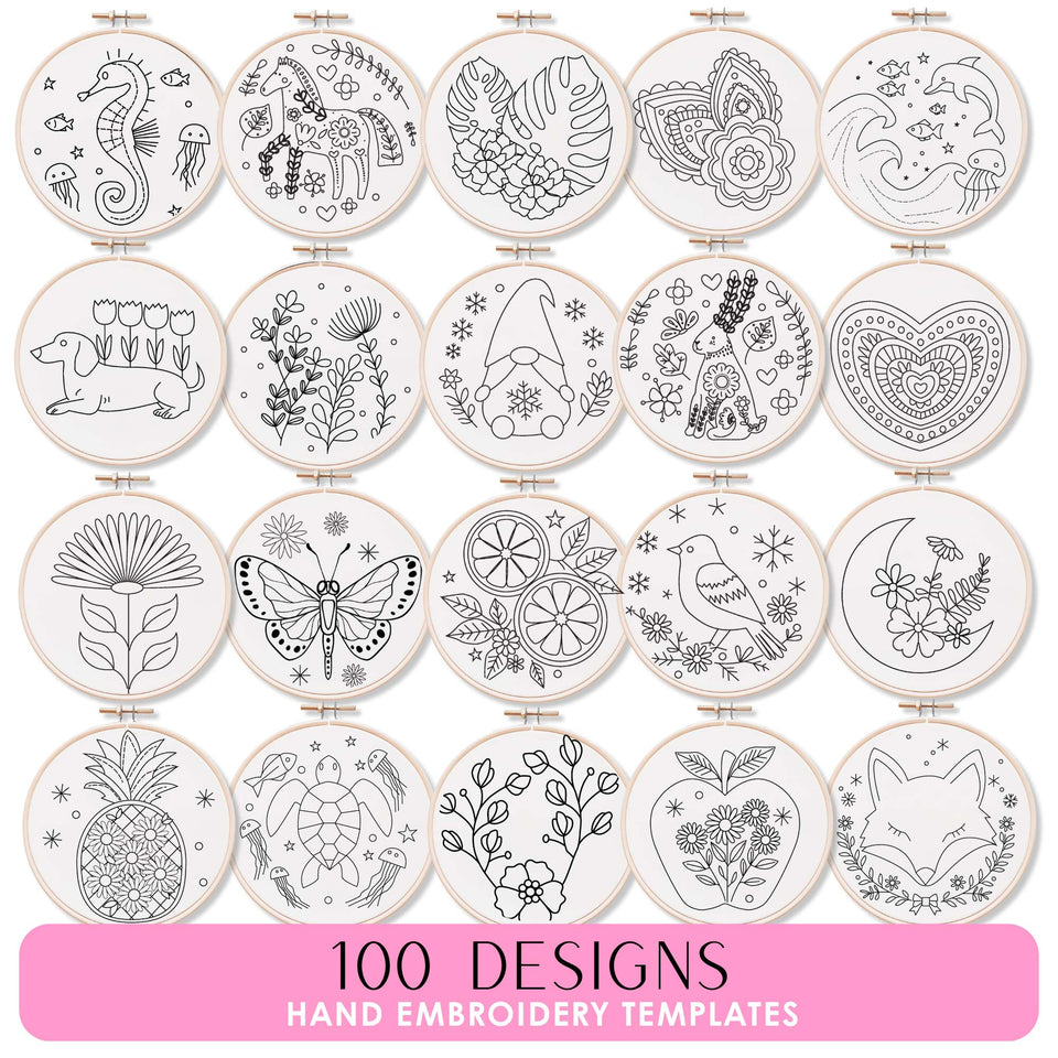 100 Printable Embroidery Templates Bundle – TREASURIE
