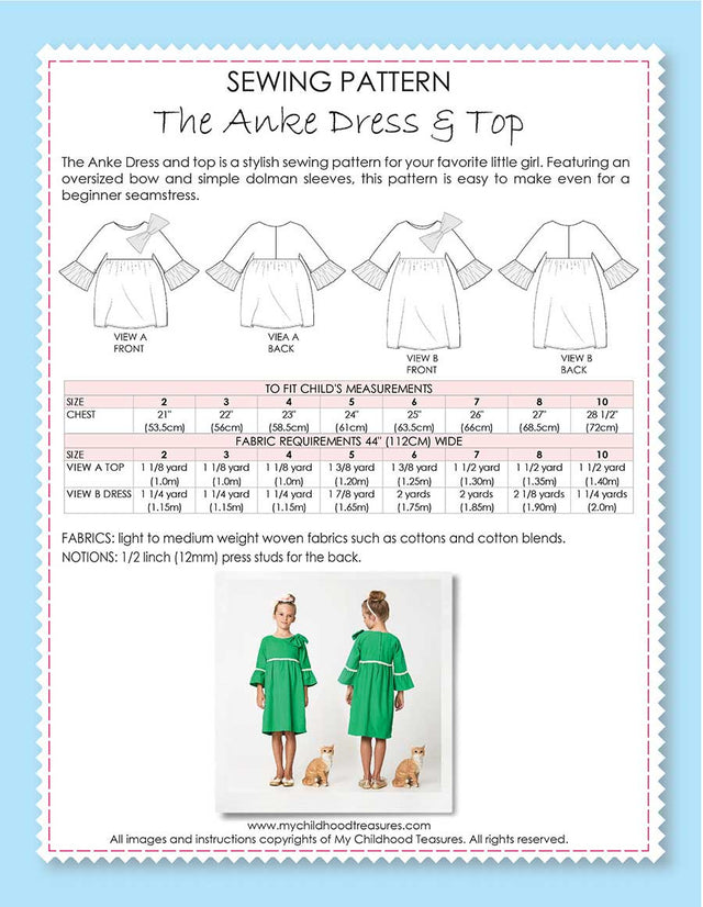 Anke Girls Dress & Top Sewing Pattern – TREASURIE
