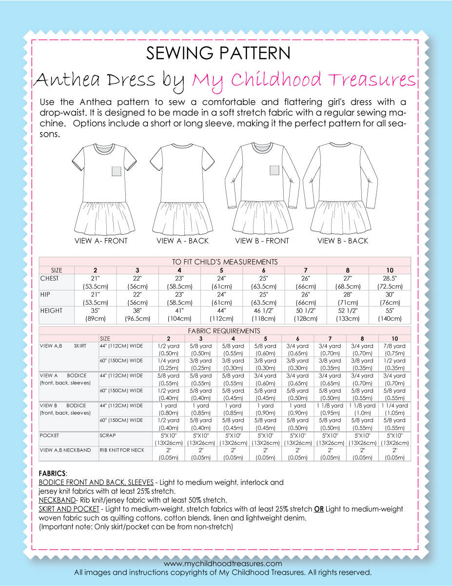 Anthea Girls Dress Sewing Pattern – TREASURIE