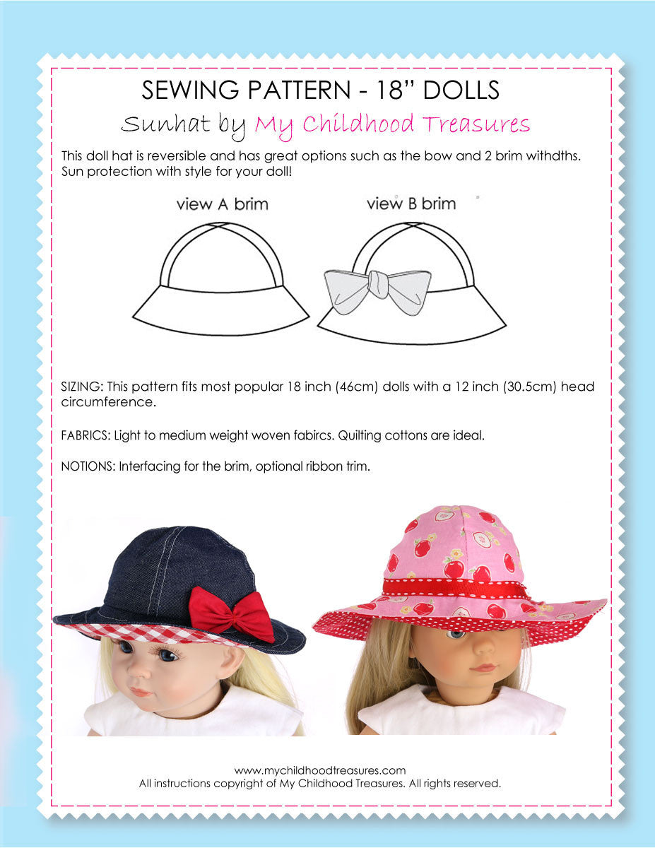18 inch doll sunhat sewing pattern – TREASURIE