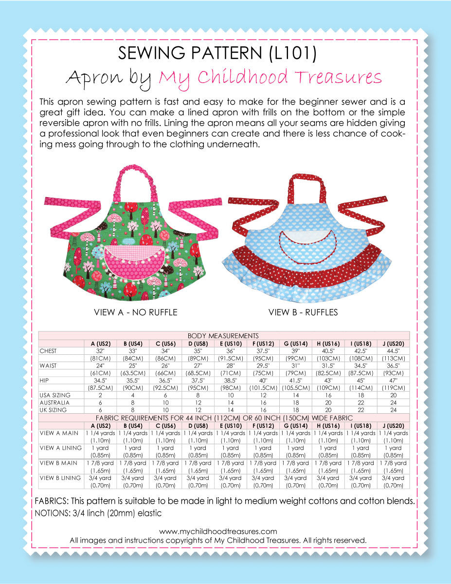 Ladies Apron Sewing Pattern – TREASURIE
