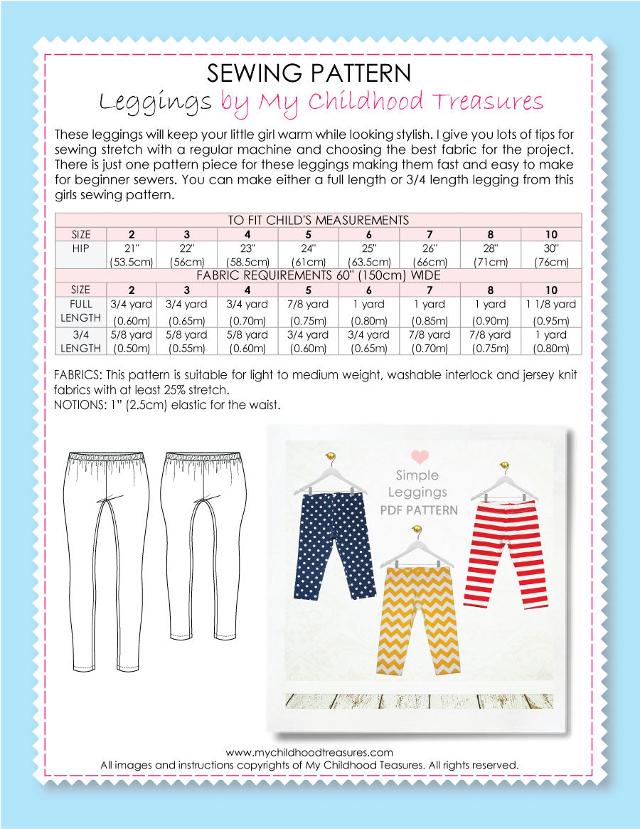 Girls Leggings Sewing Pattern – TREASURIE