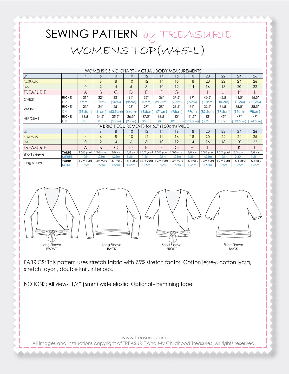 Wrap top pattern for Women (W45-L) – TREASURIE
