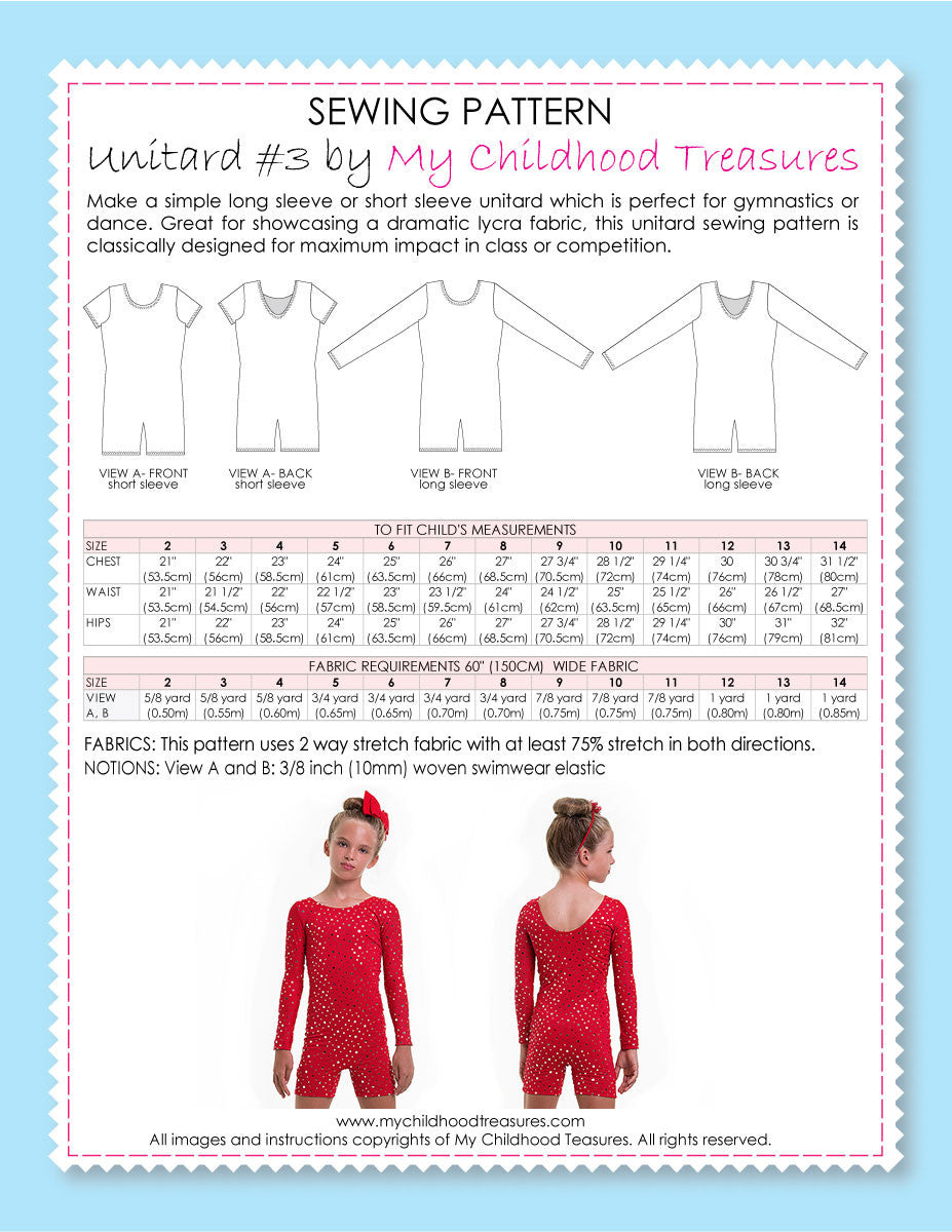 Unitard Patterns - Girls - UNITARD#3 - Short/Long Sleeve (LU03) – TREASURIE